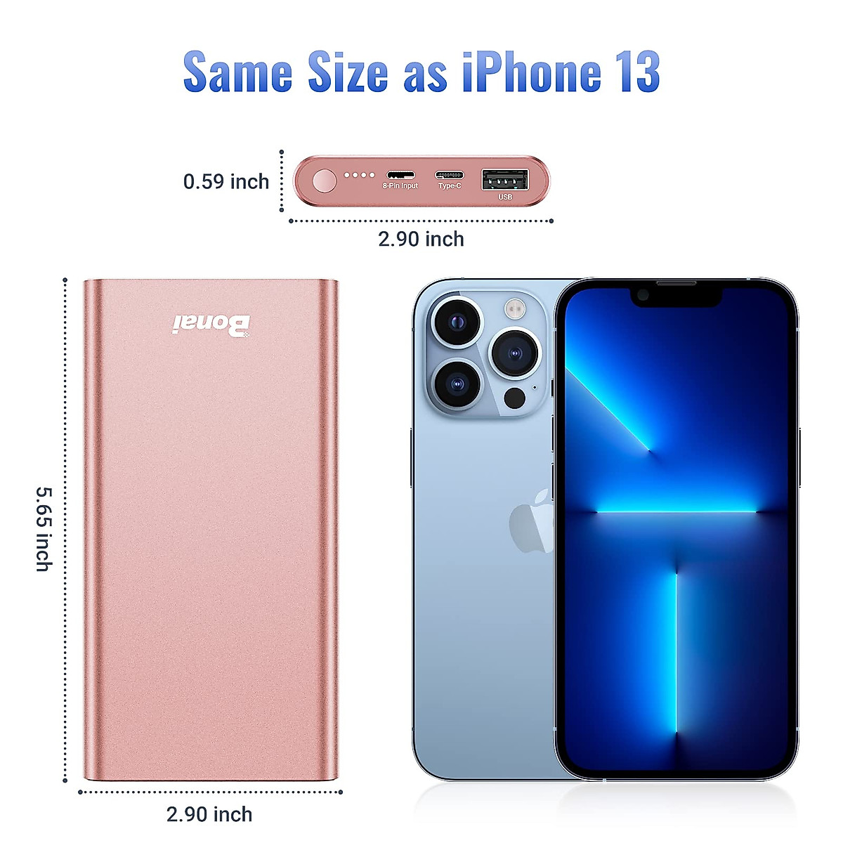 BONAI Portable Charger 12000mAh USB C Power Bank Battery Pack High-Speed 3.0A Output Compatible with iPhone 15/14/13/12 iPad Samsung Android- Pink