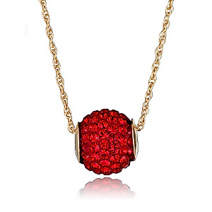 AVORA 10K Yellow Gold Swarovski Elements Red Crystal Slide Ball Pendant Necklace with 18" Chain