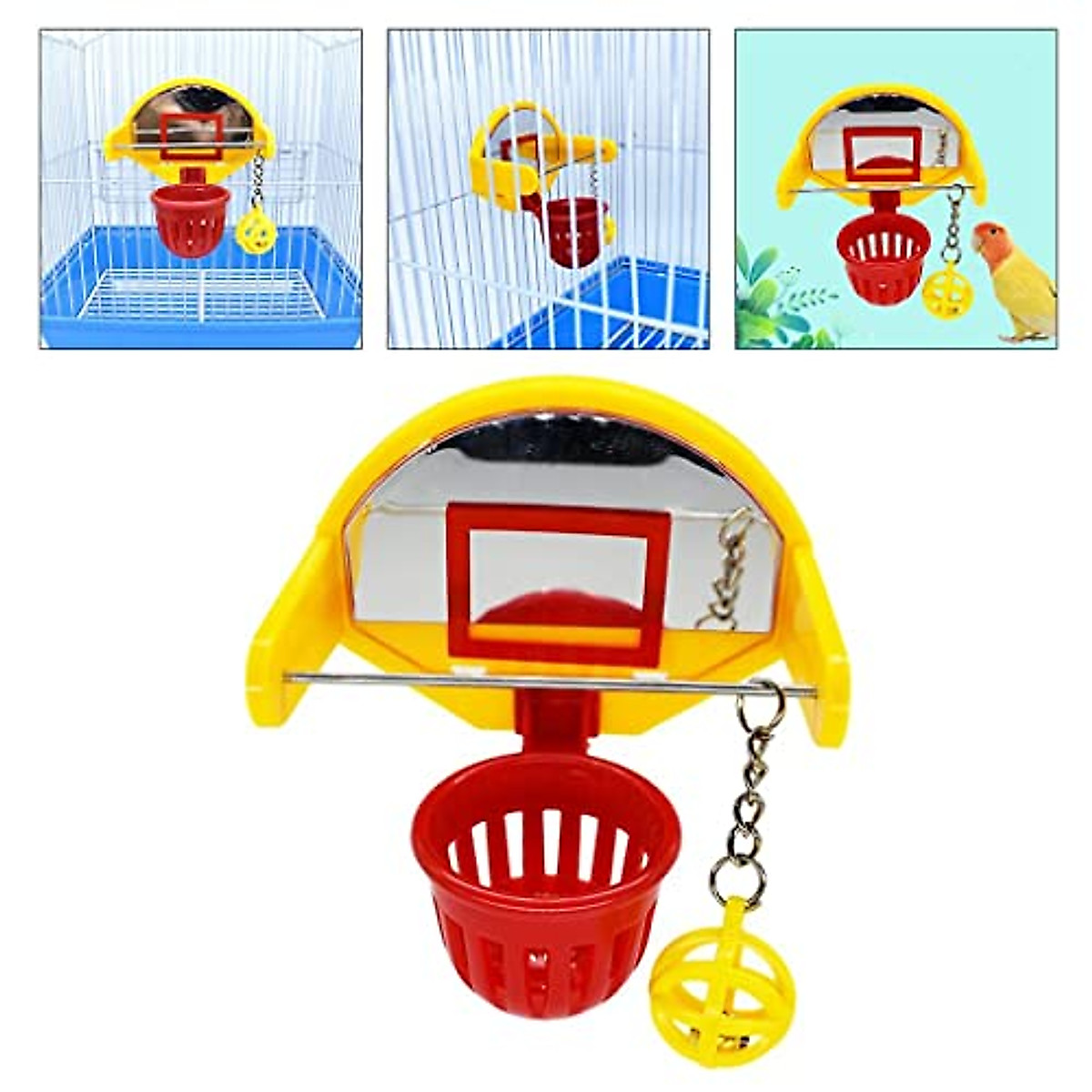 Qianly Bird Training Basketball Stacking Foraging Toy Cockatiel Cage Education Toy, Yellow, 93x50x110mm