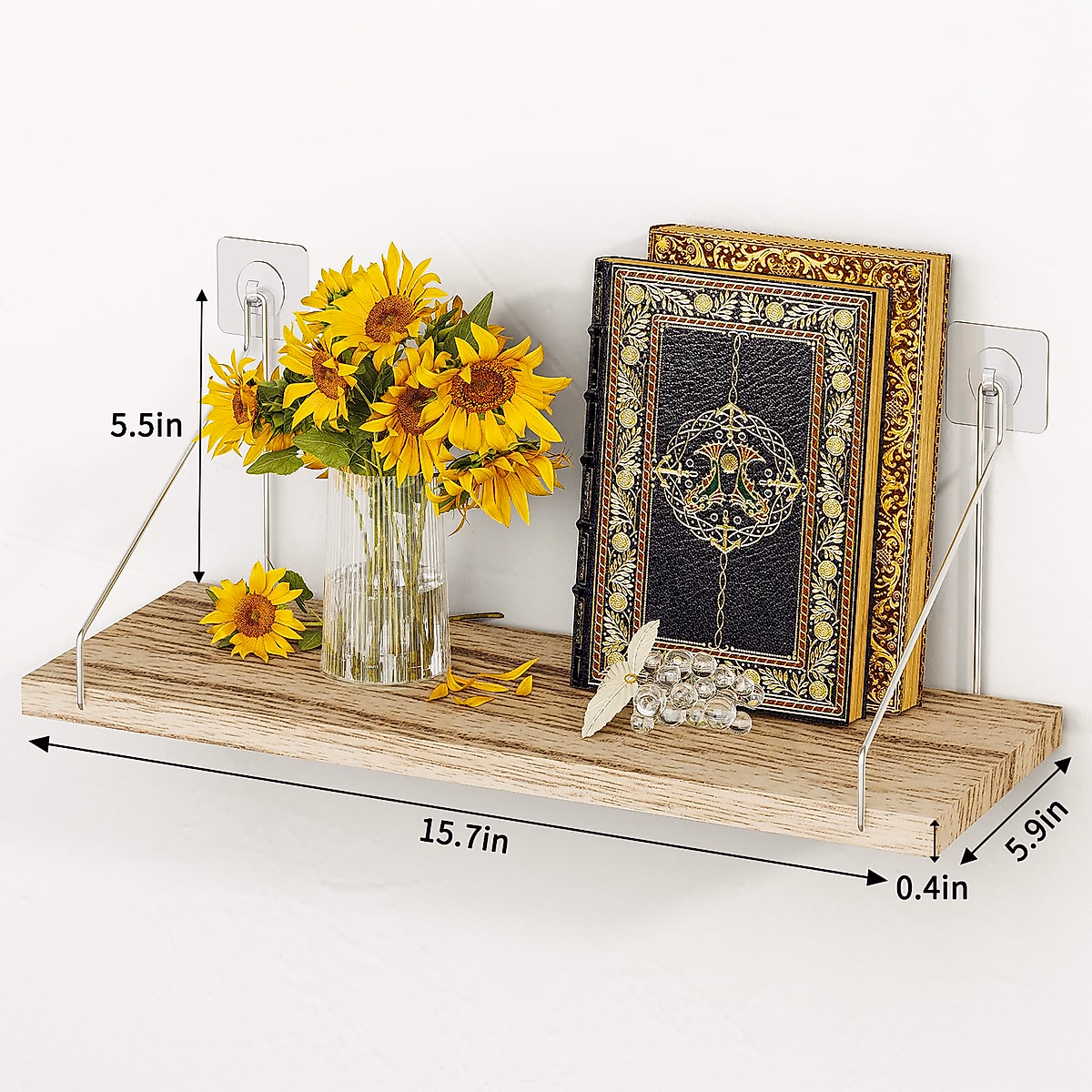 Fixwal Floating Shelves for Wall No Drilling, 3pcs Renter Friendly Shelves Adhesive Shelves No Screws for Living Room Bedroom Bathroom Kitchen (Large)