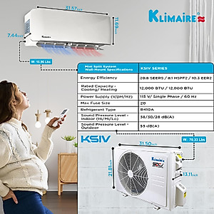 Klimaire 12,000 BTU 20.8 SEER2 Ductless Mini-Split Inverter Air Conditioner Heat Pump System with 15-ft Installation Kit Wall Bracket 115V