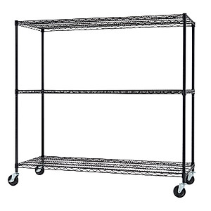 TRINITY Basics 3-Tier Adjustable Wire Shelving with Wheels for Kitchen Organization, Garage Storage, Laundry Room, NSF Certified, 600 to 1350 Pound Capacity, 60” by 24” by 54”, Black