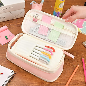 YOKUMA Pencil Case Cute Pencil Pouch for Girls Big Capacity Pen Bag Box, Kawaii Aesthetic College School Supplies for Student Teen Adults Preppy, Pink