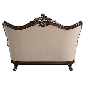 Acme Furniture Upholstery Loveseat with Arched Backrest, Light Brown and Cherry