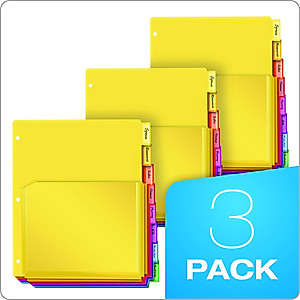 Oxford Expanding Plastic Binder Dividers, Flexible Front Pockets Expand 1/4", 8 Tab, Insertable Multicolor Tabs, Letter Size, 3 Sets (89605)