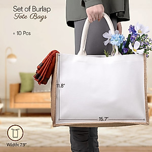 Custom Burlap Tote Bag - White - 6 Large Eco Friendly Burlap Bags for Shopping, Beach Day, or Parties - Natural Jute Tote Bag with Waterproof Lining - Bachelorette Bags - 15 x 11 x 7.5 in