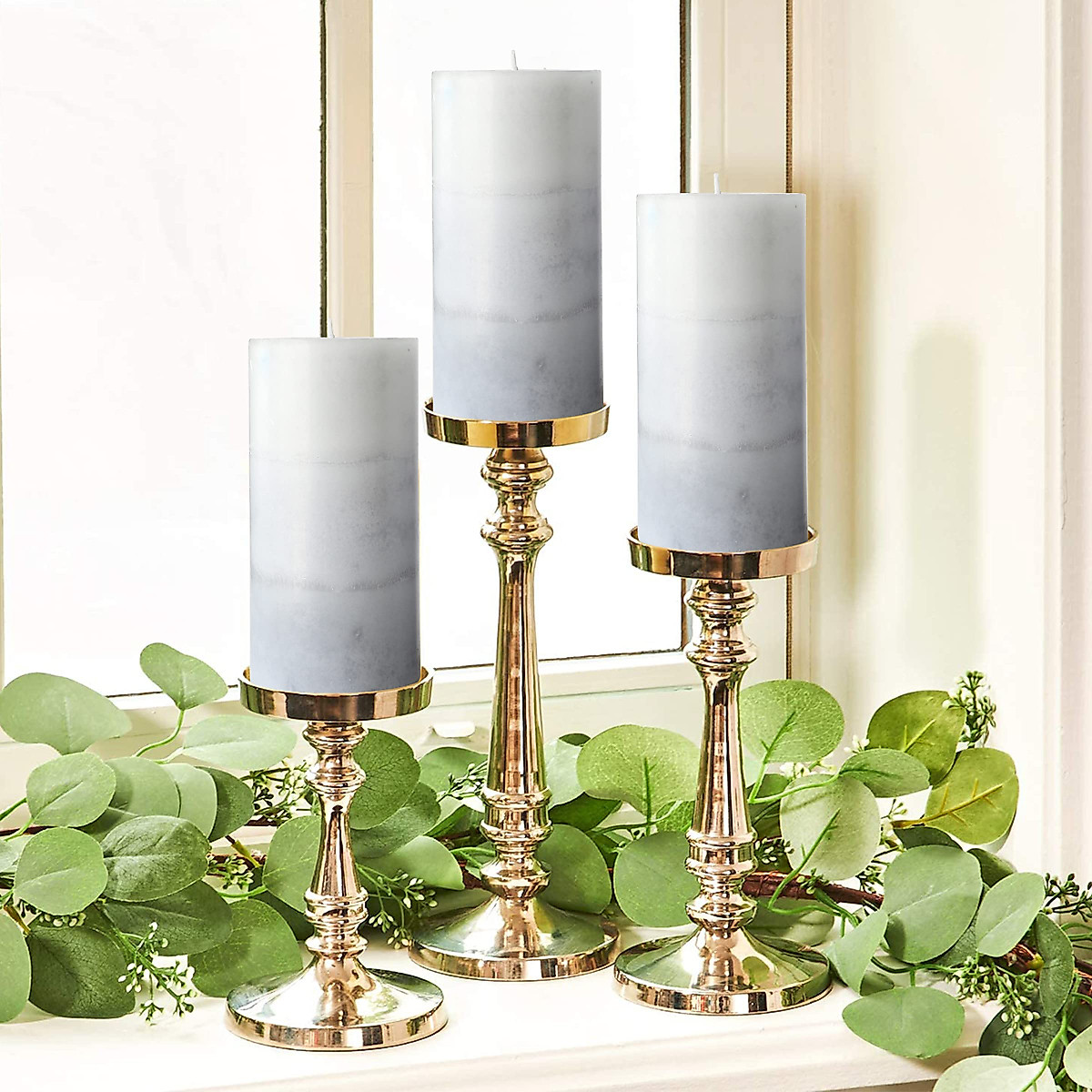 CRYSTAL CLUB White Pillar Candles, Aromatherapy Scented Candles, Set of 3 Tall 3x6 Inch Rustic Grey Candles, Clean Burning and Dripless Candle Lights, Creamy Coconut Scented for Home Décor