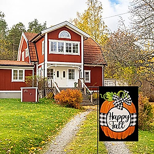 Covido Home Decorative Pumpkin Garden Flag, Happy Fall House Yard Outdoor Welcome Decor Buffalo Plaid Check Sign, Farmhouse Autumn Outside Decoration Seasonal Burlap Small Flag Double Sided 12 x 18