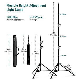 Heavy Duty 9.2 Feet/110'' Light Photography Tripod Stand, Sdfghj Aluminum Spring Cushioned Lighting Stand with Carry Bag for Relfectors Portrait, Softboxes, Umbrellas, Backgrounds, Flash, 280CM