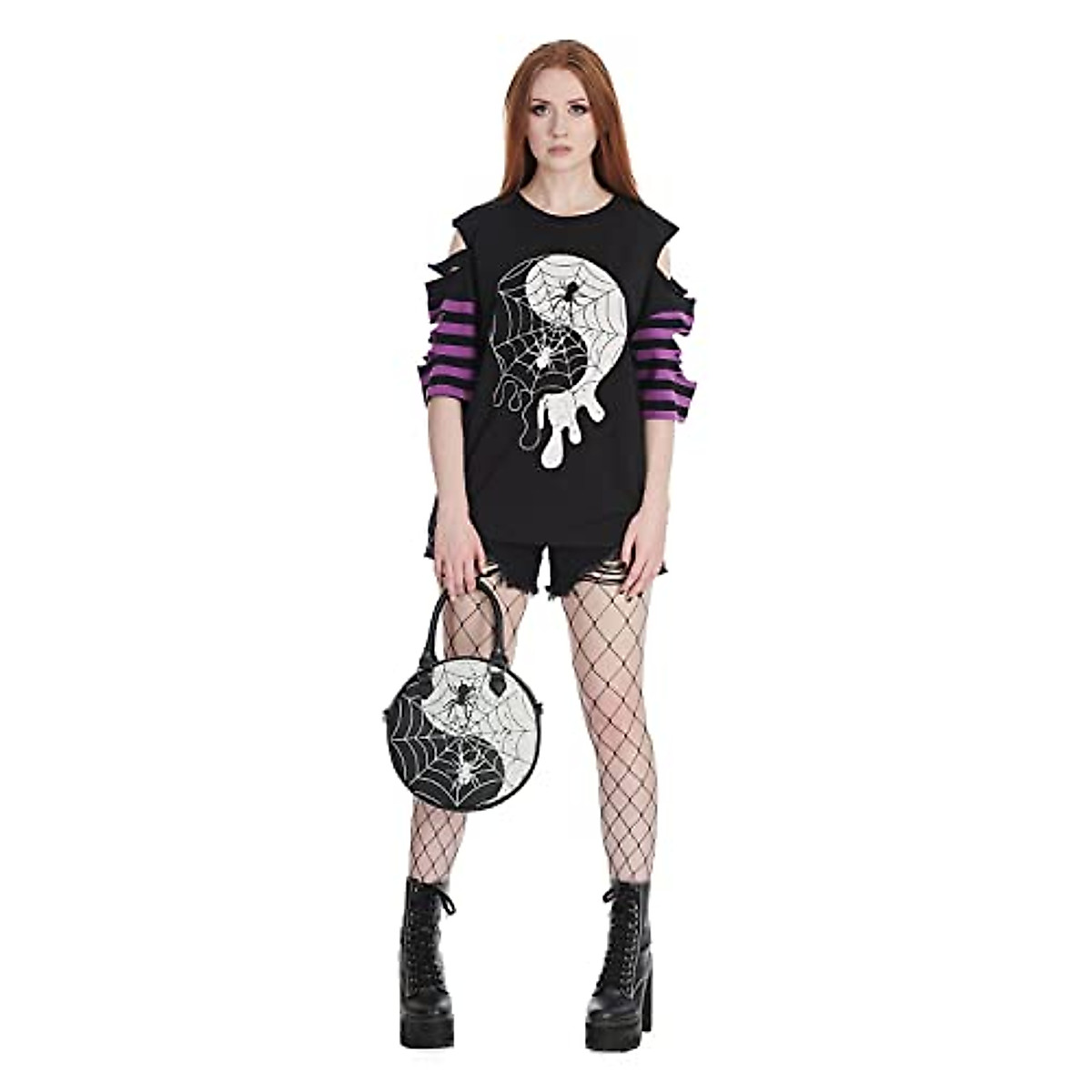 Lost Queen Gothic Round Spider Handbag Yin Yang Web Shoulder Bag Crossbody Purse