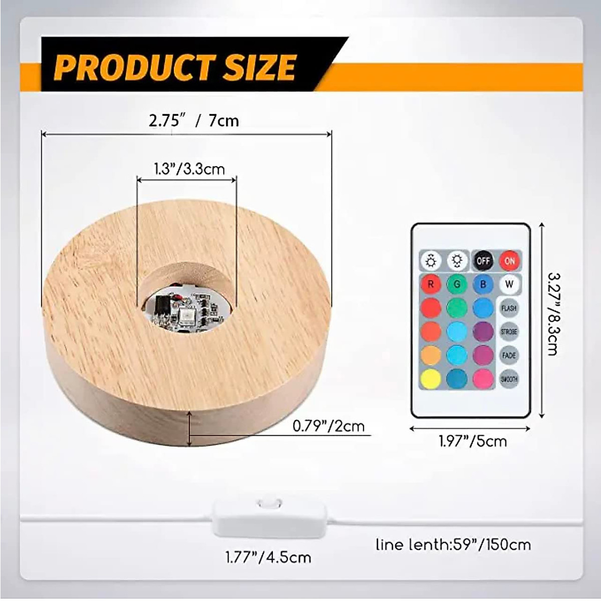 Aura Lifestyle LED Wood Light Display Base for Selenite Tower ,Crystal Glass Art, Colorful Light Crystal Display Base Stand with Remote Control