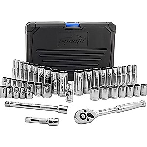 EPAuto 45 Pieces 3/8" Drive Socket Set with 72-Tooth Pear Head Ratchet