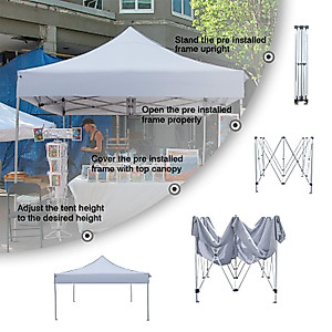 Devoko 10x10ft Patio Pop Up Canopy Tent Outdoor Portable Instant Folding Shelter Canopy Tent for Parties with Wheeled Carry Bag & Sand Bags(Grey)
