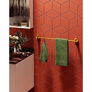 2 Pack Adjustable 16 to 27.6 Inch Single Gold Towel Bar, iMomwee SUS304 Stainless Steel Bath Towel Holder, Wall Mounted Towel Rail for Bathroom Kitchen Washroom, 1" Diameter Towel Rod with S Hooks