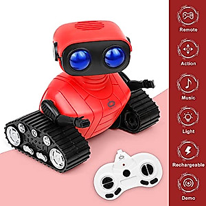 BOMPOW Robot Toy, Remote Control Robot Toys with LED Eyes & Flexible Arms, Walking & Dancing Kids Robot Toys for Children Age 3+ Years Old, Dance & Sounds Educational Toys Gift (Red)