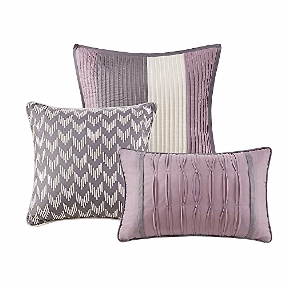 Madison Park Gabby Sateen Cotton Comforter Set, Breathable, Soft Cover, Trendy, All Season Down Alternative Cozy Bedding with Matching Shams, Queen (90 in x 90 in), Paisley Lavender/Grey 7 Piece