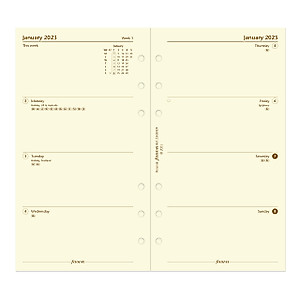 Filofax Refill, Personal/Compact Size, Week-to-View, Cotton Cream Paper, Unruled, English, 2023 (C68424-23)