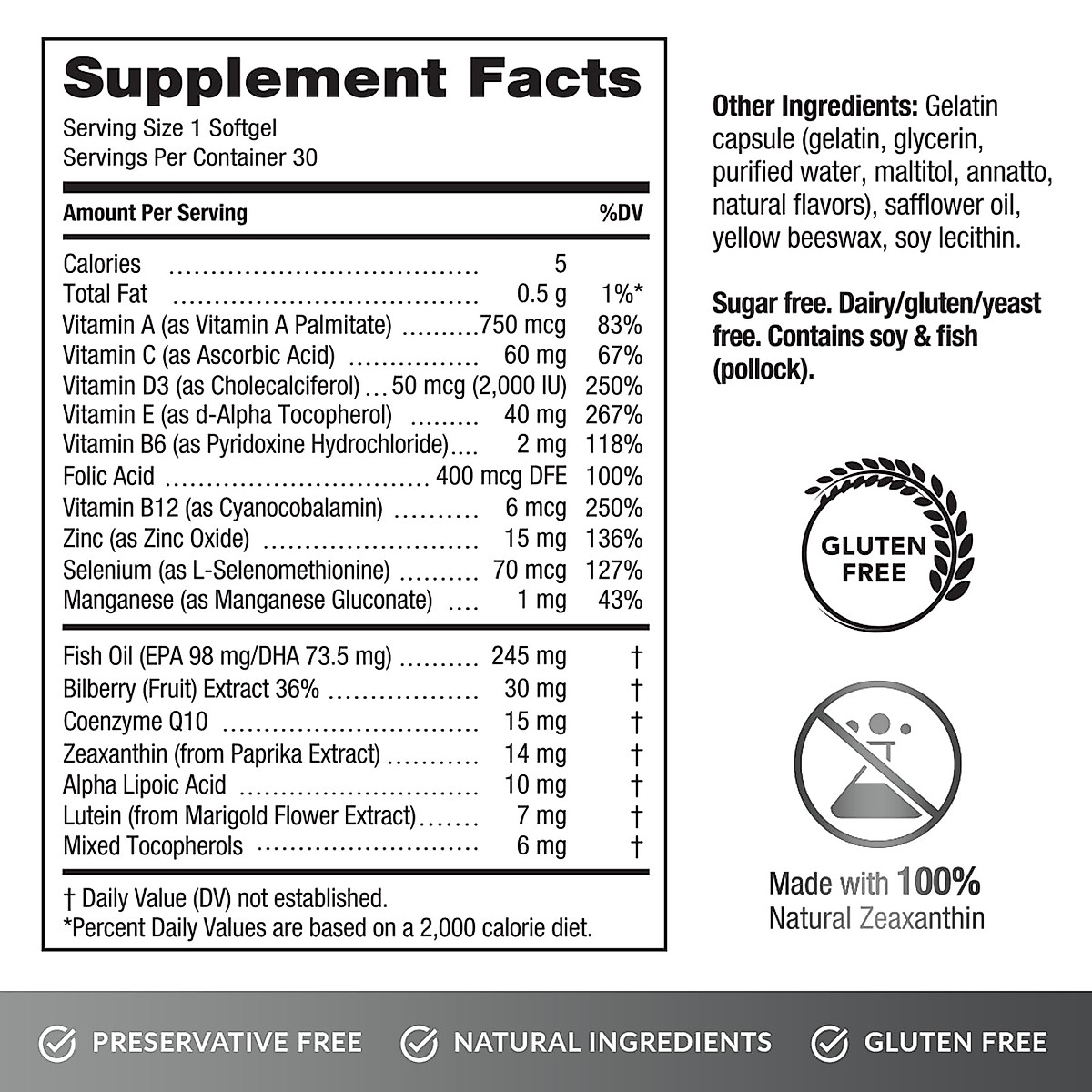 EyePromise Screen Shield All-in-One Eye Vitamin | Omega–3 Fish Oil, Bilberry, Lutein, Zeaxanthin, Vitamins A, C, B12, Zinc | 30 One-A-Day, Easy-Swallow Softgel Capsules