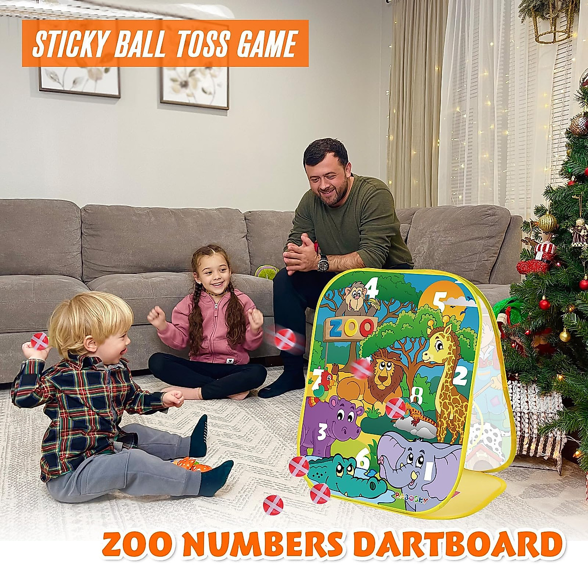 3-in-1 Farm Animals Bean Bags Toss Axes Throwing Sticky Balls Game for Kids 2 3 4 5 Years Old Toddlers Indoor Outdoor Sports Toys Gifts for Boys Birthday Valentines Easter Christmas Stocking Stuffer