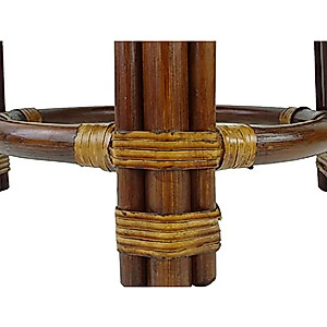 Alexa Small Foot Stool with Cushion, Natural Handmade Rattan Wicker, Dark Walnut Color