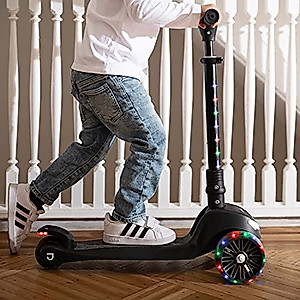 Jetson Scooters - Jupiter Mini 3 Wheel Kick Scooter (Black) - Collapsible Portable Kids Three Wheel Push Scooter - Lightweight Folding Design with High Visibility RGB Light Up LEDs on Stem and Wheels