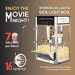 ROVSUN Commercial Popcorn Machine Movie Theater Style with 16 Ounce Kettle, Countertop Popcorn Maker Machine w/Stainless Steel Scoop, Oil Spoon & 3 Popcorn Cups (Black)