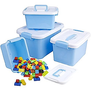 WUWEOT 4 Pack Plastic Storage Bin with Lid, Latch Boxes Storage Container With Handles, Stackable Totes for Toys Art Crafts Tools Pantry