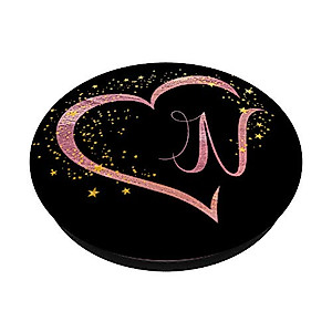 Letter N Initial Rose Pink Heart Monogram PopSockets Swappable PopGrip