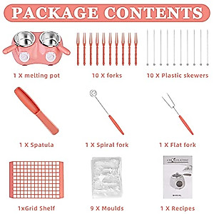 Outamateur Chocolate Melting Pot Electric Chocolate Fondue Mini Fondue Candy Maker with Double Melting Pot for Milk Chocolate,Cheese,Butter,Candy (Pink)