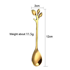 20 Pack Stainless Steel Leaf Coffee Spoon Tableware Dessert Spoons, Stirring, Mixing, Sugar, Stir, Ice Cream, Cake, Teaspoon 4.7 inch Gold