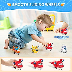Super Wings 2" Transform-a-Bots 4-Pack, Supercharged Jett, Donnie, Astra, Sunny, Airplane Toys Vehicle Mini Figures, Fun Toys for Kids, Transformer Toys for 3 4 5 Year Old Boys and Girls
