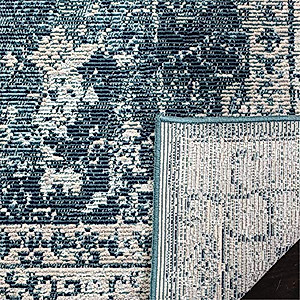 SAFAVIEH Crystal Collection Area Rug - 8' x 10', Beige & Dark Teal, Boho Chic Medallion Distressed Design, Non-Shedding & Easy Care, Ideal for High Traffic Areas in Living Room, Bedroom (CRS519B)