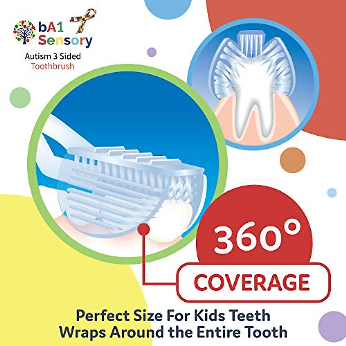 bA1 Health - 3-Sided Specialty Toothbrush (Complete Coverage) - Autism, ASD, Special Needs, Sensory, Perio Brush for All Kids/Adults - Best for Sensitive Gums and Teeth! Choose From 4 Colors