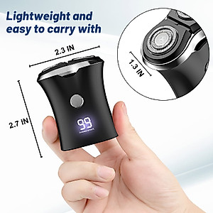 Mini Portable Electric Travel Shaver - Pocket Size Washable USB Rechargeable Shaving Razor - Cordless & Compact Small Rotary Shavers- Wet & Dry Waterproof Mini-Shave for Men Teen Boys Face (Black)