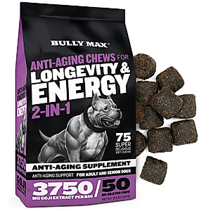 Bully Max 2-in-1 Anti-Aging Multivitamin Chews - Senior Dog Food Supplement for Vitality, Immunity, Joint Support with Postbiotics - Adult Dog Vitamins for Small & Large Breeds - 75 Tasty Soft Chews