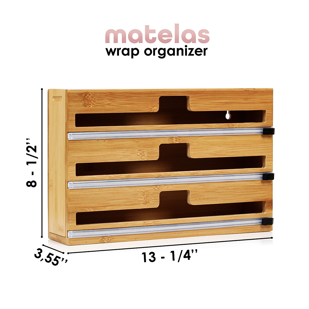 3 in 1 Bamboo Wrap Dispenser with Cutter and Labels, Wax Paper, Foil and Plastic Wrap Organizer Dispenser for Kitchen Drawer or Wall Mounted, Roll Holder, Compatible with 12" Roll [matelas]