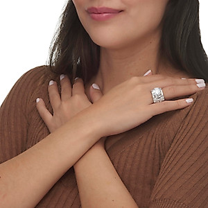 PalmBeach 18K Yellow Gold or Platinum Plated Sterling Silver Round Cubic Zirconia Multi Row Ring Size 7