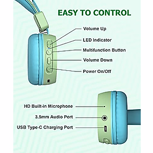 Link Dream Kids Wireless Headphones V5.0 Bluetooth Kids Headphones w/Mic 32H Playtime Soft Padded Stereo Childrens Headphones for Boys Girls School iPad Tablet Cellphons Laptop, Matcha Green
