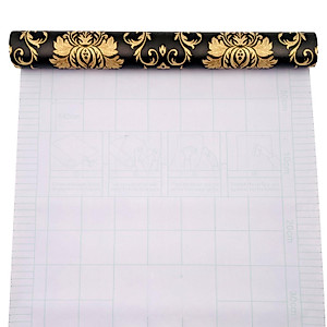 Yifasy Coffee Damask Cabinet Liner Self-Adhesive Shelf Drawer Paper Black Easy Install Redo Countertops Storage Chests 118x17.7 Inch