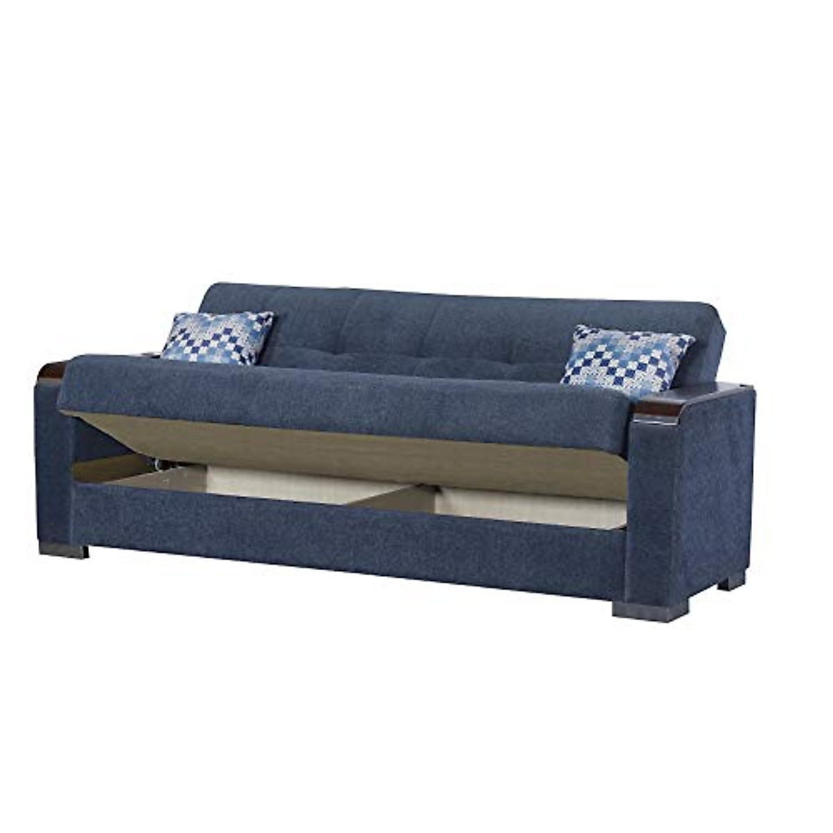 BEYAN Zurich Modern Upholstered Tufted Sleeper Sofa with Storage, 89", Blue