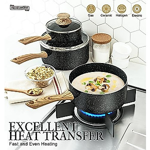 MICHELANGELO Saucepan Set, Nonstick Sauce Pans with Granite Coatings, Stone Sauce Pan with Lids, Nonstick Pot Sets, Sauce Pots 3 Piece, 1Qt & 2Qt & 3Qt