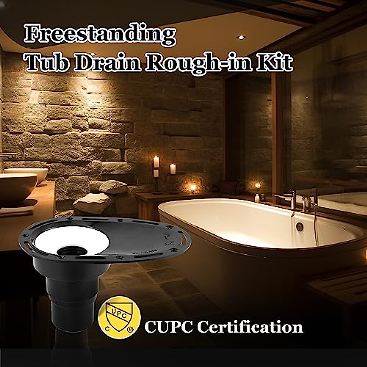 Freestanding Tub Drain Rough-in Kit for Freestanding Bathtub,with Brass Pipe and ABS Pipe,CUPC Certification (Patent No US11168467B2)