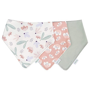 Ingenuity Easy Eater 4-Pack Absorbent Terry-Backed Cotton Baby Bib Set for Eating or Teething - Grazy