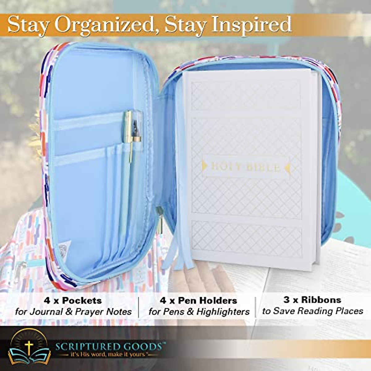 Bible Cover – Beautiful Bible Case with Inspiring Bible Verses for Women – Covers & Protects Your Prayer and Study Items - Keep His Word Close in This Unique Stylish Bag