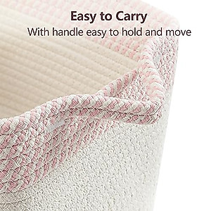 joybest Small Cube Storage Baskets for Shelves, Cotton Woven Basket Bins for Toys Organizing, Rope Baskets with Handles for Nursery Organizer Towels Swaddle Blankets Baby Clothes Diaper Candy