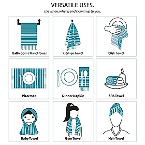 Cacala 100% Turkish Cotton Kitchen Tea Towels, Highly Absorbent Luxury Soft Quick Drying Dish Towel with Hanging Loop for Gym, Yoga, Bath, Sports, Cleaning and Kitchen (23 x 36), Dark Blue