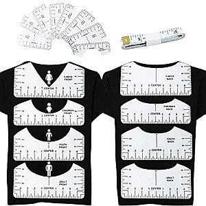 9Pcs Tshirt-Ruler Guide for Vinyl Alignment, Tshirt-Ruler for Heat Press, Tshirt-Rulers to Center Vinyl, Transparent V-Neck/Round PVC Ruler for Children Youth Adult, Front and Back Measurement (10in)