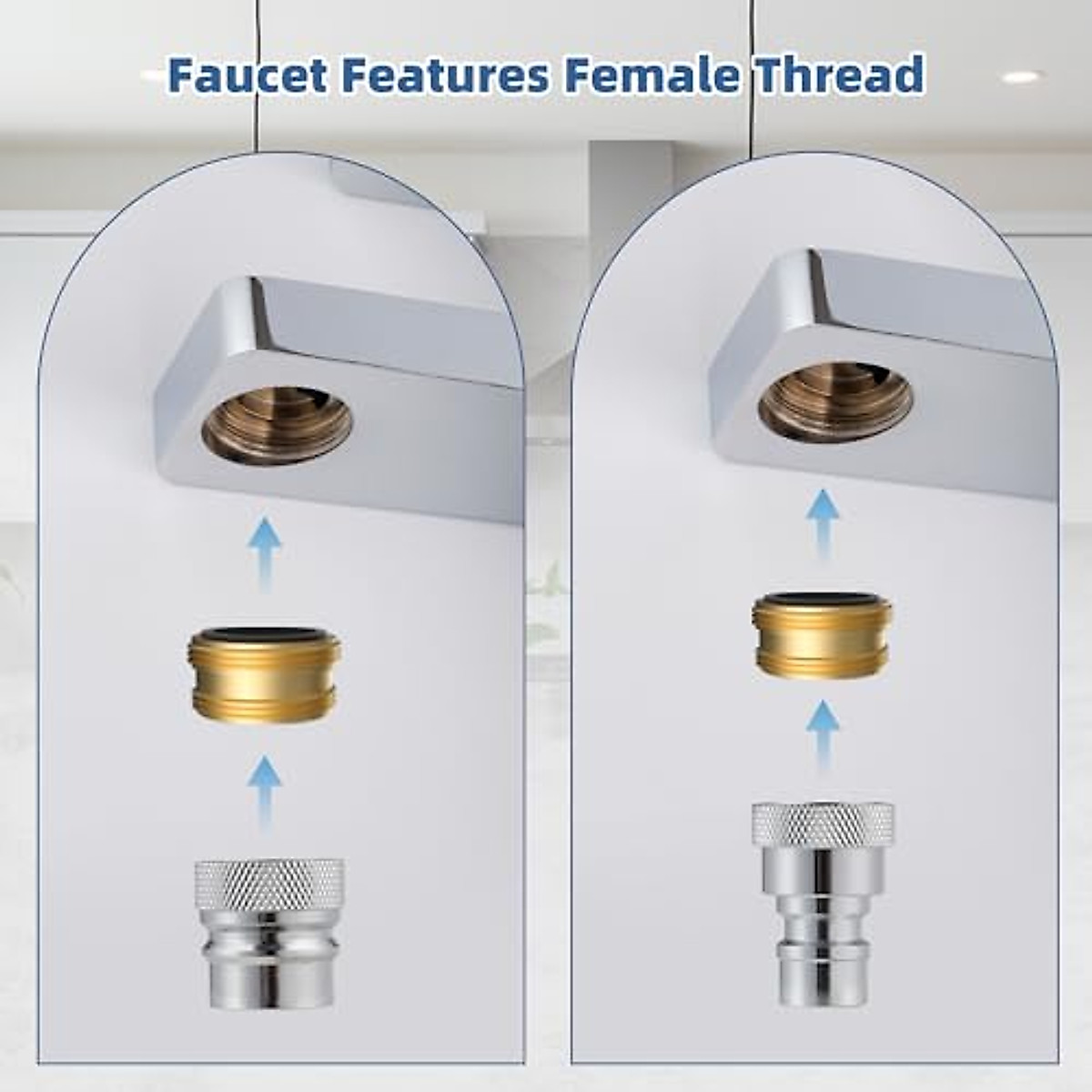 2pcs Portable Dishwasher Faucet Adapter, Sink Faucet Adapter Connection for Dishwasher, Can Be Used As Faucet Aerator, 15/16-27 Male Outside and 55/64-27 Female Inside, Chrome