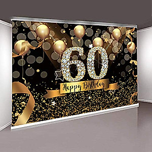 Sensfun Happy 60th Birthday Backdrop for Adult Party 7x5ft Bokeh Circle Glitter Gold Balloon Photography Background Sixty Birthday Black Gold Party Backdrops Diamond 60th Birthday Vinyl Photo Banner