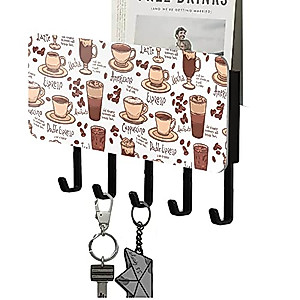 J JOYSAY Cups Coffee Keyholders for Keys Wall Mounted Key Rack with 5 Hooks Key Hooks Organizer Rack Mail Holder for Entryway Kitchen Home Decoration, 7.1 X 4.1in